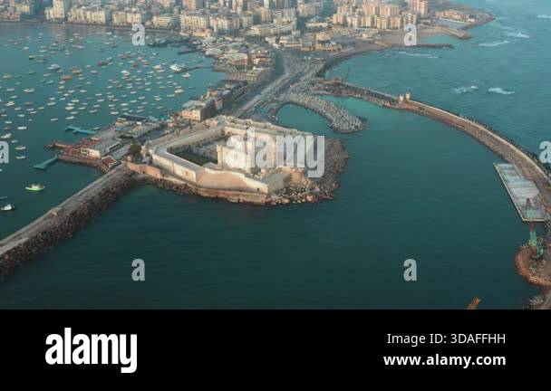 Aerial footage showcasing Qaitbay Citadel and Bey Citadel in Alexandria ...