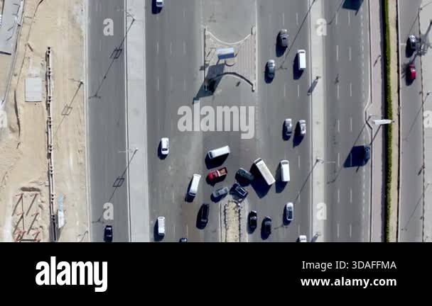 Giza , Egypt - April 10, 2021: Aerial top down view of a traffic jam on ...