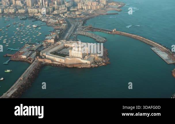 Drone footage showcasing Qaitbay Citadel and Bey Citadel in Alexandria ...