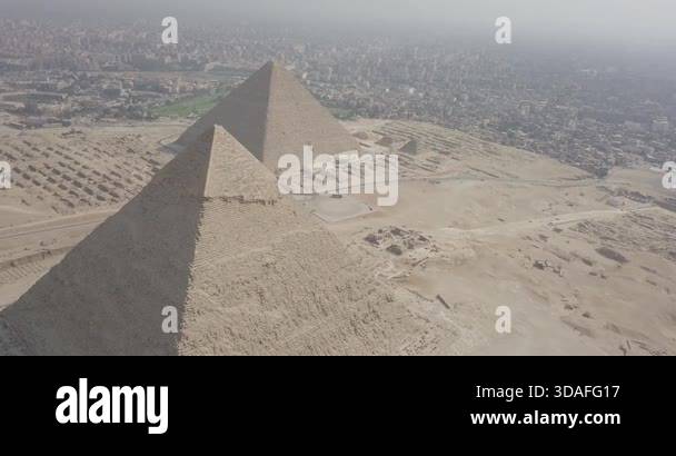 Aerial footage of the historical Giza pyramids in Egypt captured by ...