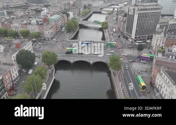 DUBLIN, IRELAND - JULY 16, 2025 - The river Liffey flows through the ...