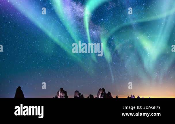 Aurora Green Purple and Milky Way Galaxy Trona Pinnacles 50mm Tilt Down ...