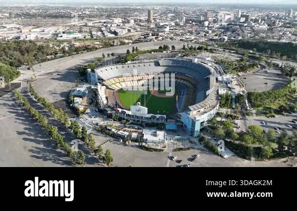 Los Angeles Dodger Stadium Aerial Shot Back Reveal Stock Video Footage ...