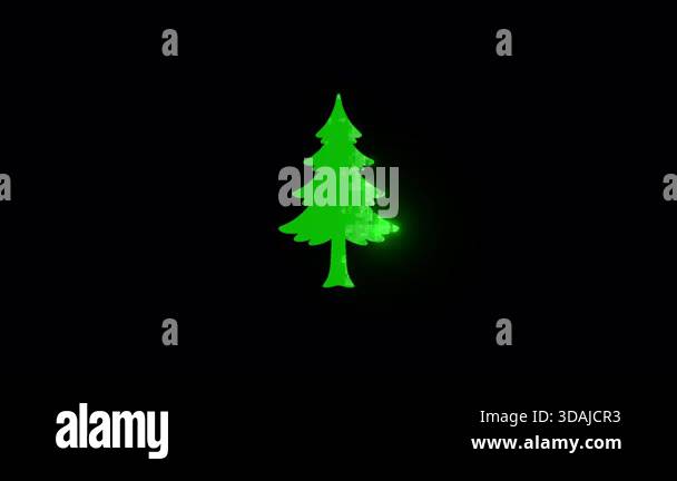 Green christmas tree materializing and disintegrating through particle ...