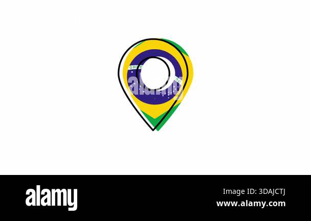 Location pin icon animating with brazilian national flag filling ...