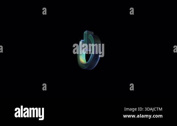 Glassy power button spinning with iridescent reflection, rotating ...