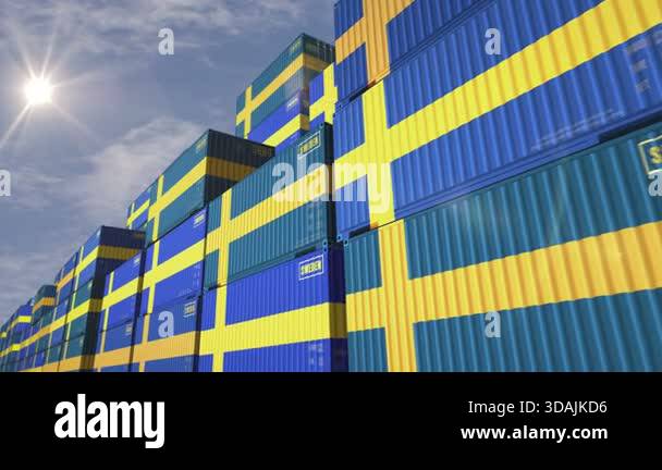 Sweden export production and import cargo containers in row seamless ...