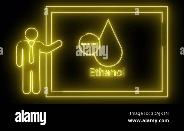 Luminous yellow neon of a person presenting a diagram of ethanols ...
