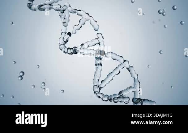 3D animation of crystal DNA helix strands with sparkling light and ...