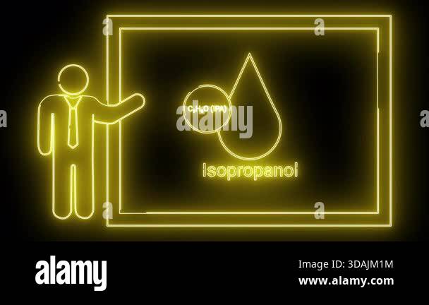 A neonstyle outline displays an illustration of Isopropanol with the ...