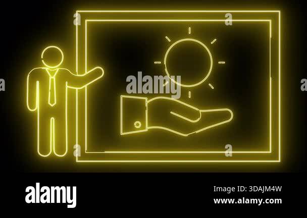 Yellow neon art stick figure sun hand in frame Stock Video Footage - Alamy