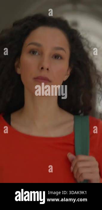 Hispanic sad student girl walking university aggressive classmate push ...