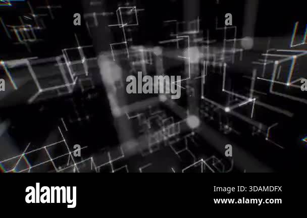 Exploding Abstract White Wireframe Cubes in Digital Depth. Looped 3D ...