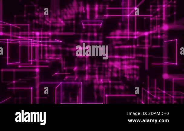 Violet Digital Cubes in a Rapid Abstract Wireframe Field. Looped 3D ...