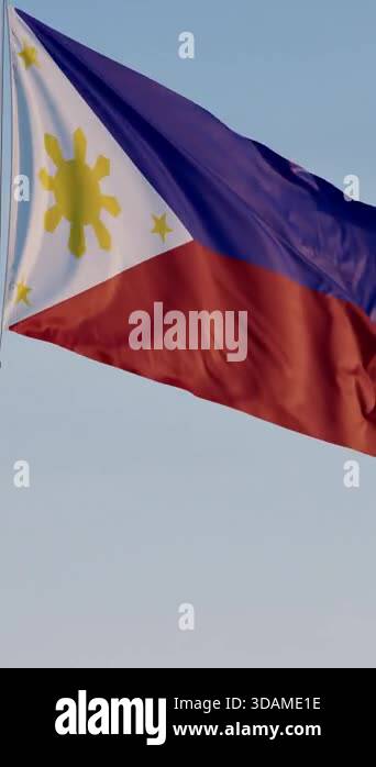 Philippines, Manila: Cinematic Vertical Waving National Flag Against ...