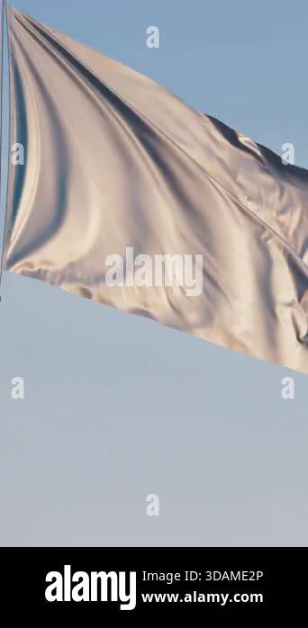 Silver Flag: Cinematic Vertical Waving Flag Against Blue Sky Stock ...