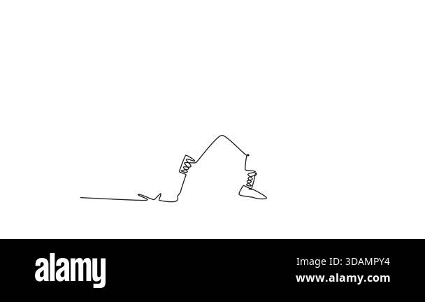Self drawing animation of single line draw man ninja poised in wide ...
