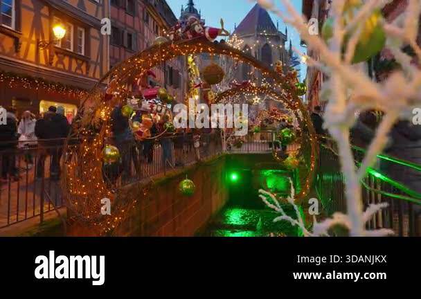 Colmar, France - 3.12.2025: Christmas and New Year street decorations ...