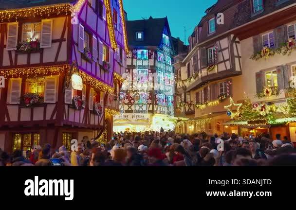 France, Colmar - 03.12.2025: Beautiful street decorations illumination ...