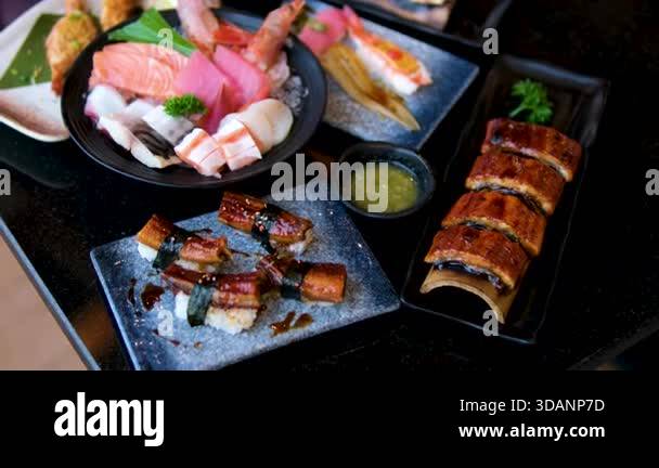 Sushi eel dish Sashimi Nigiri Platter, japanese gunkan maki sushi ...
