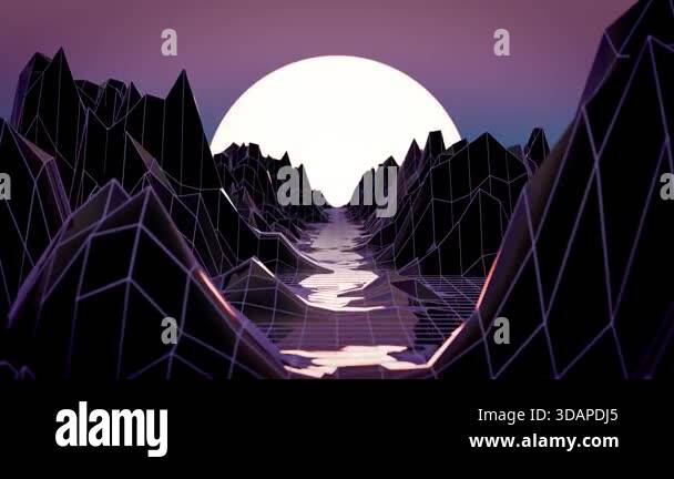 Seamless loop background with dark valley of low poly angular mountains ...