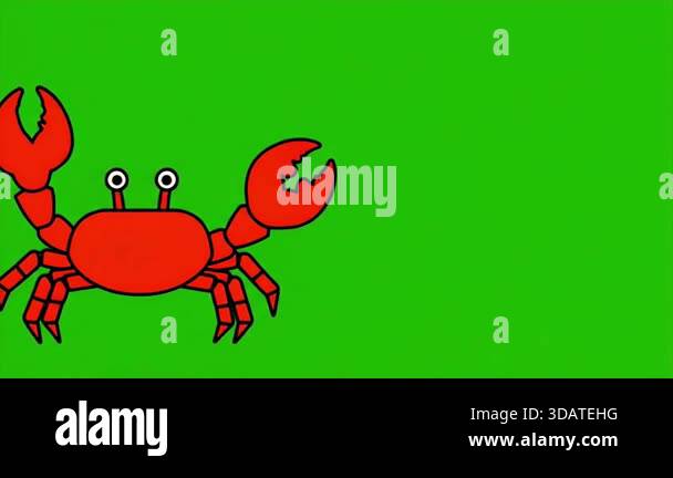 Animated looping cartoon red crab on green screen background Stock ...