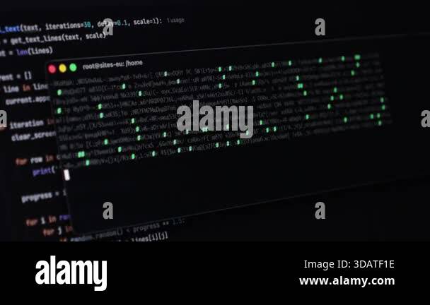 Close-up of a laptop screen with vibrant green code illustrating a ...