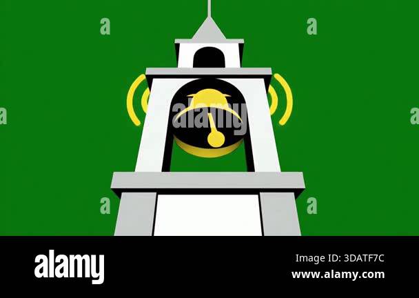 Animated bell tower rings sending yellow sound waves across green ...
