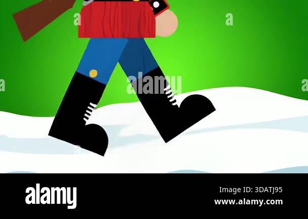 Side view animation of a toy soldier marching through a snowy pine ...