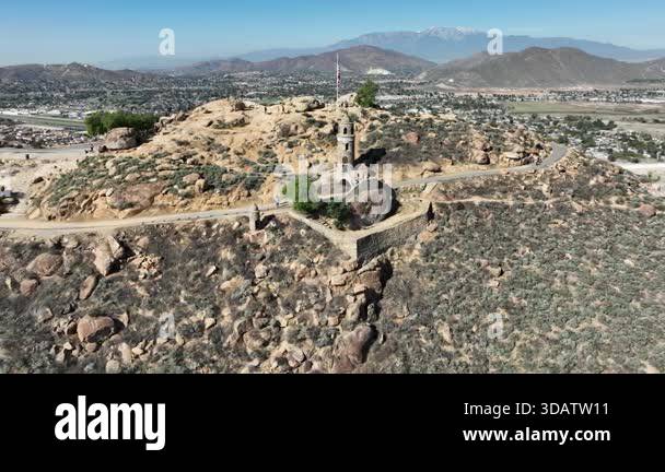 Drone footage capturing the top of Mount Rubidoux on a clear sunny day ...