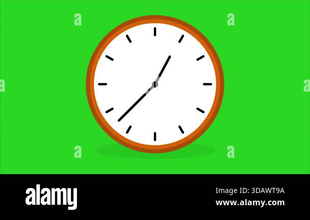Simple Analog Clock at 45 minutes Isolated on Green background and ...