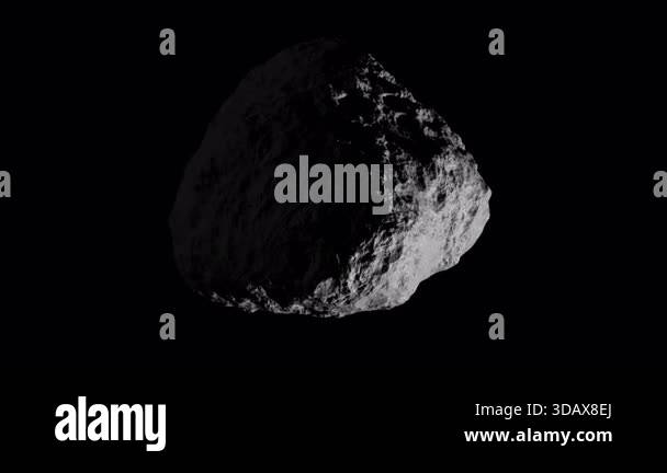 Looping 3D animation of a space asteroid rotation. Cyclic slow rotation ...