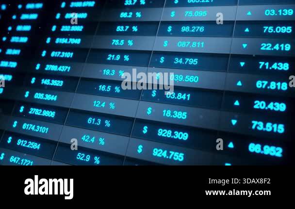 Seamless loop 3D animation of blue stock market table with prices ...