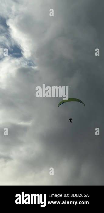 Extreme Sport Powered Paraglider Flying High In Open Sky Background ...