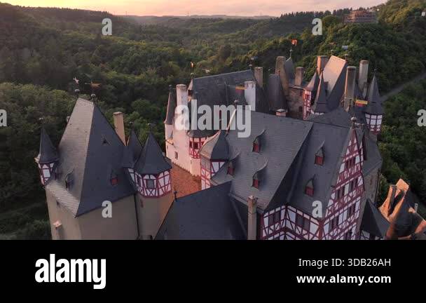 Aerial view of Burg Eltz medieval Castle Among the Dence green Forest ...