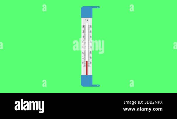 Fahrenheit thermometer temperature rising animation on green screen ...