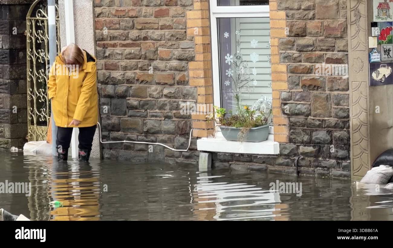 Houses flooded in Wales as amber warning in place Stock Video Footage ...