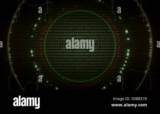 green circular hud display showing binary data and concentric rings ...