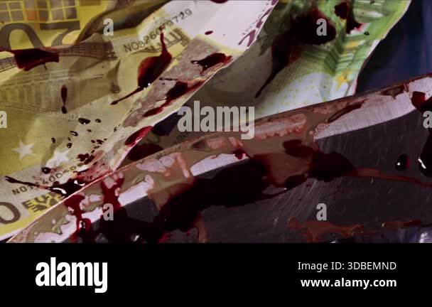 Crime Scene Corpse Hand Holding Bloody Knife and Dirty Money Stock ...