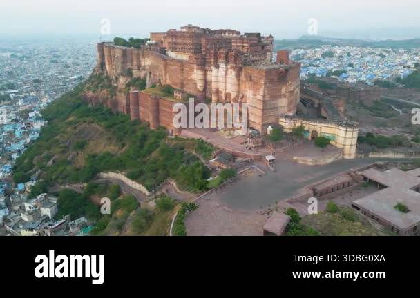 Aerial view of Mehrangarh Fort, This is a large, historic hilltop fort ...