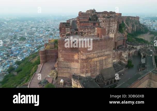 Aerial view of Mehrangarh Fort, This is a large, historic hilltop fort ...