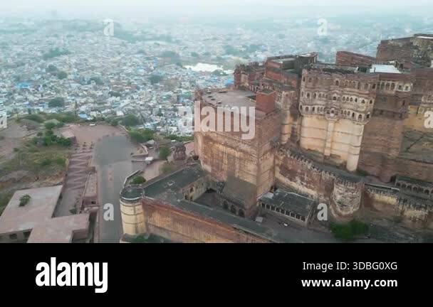 Aerial view of Mehrangarh Fort, This is a large, historic hilltop fort ...