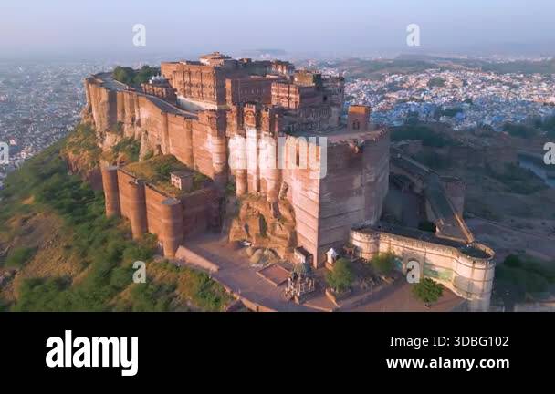Aerial view of Mehrangarh Fort, This is a large, historic hilltop fort ...