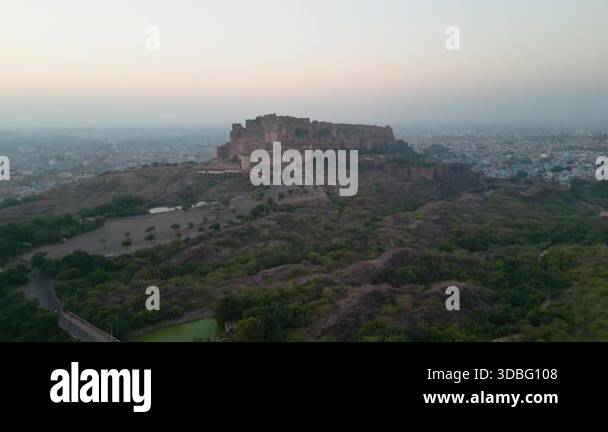 Aerial view of Mehrangarh Fort, This is a large, historic hilltop fort ...
