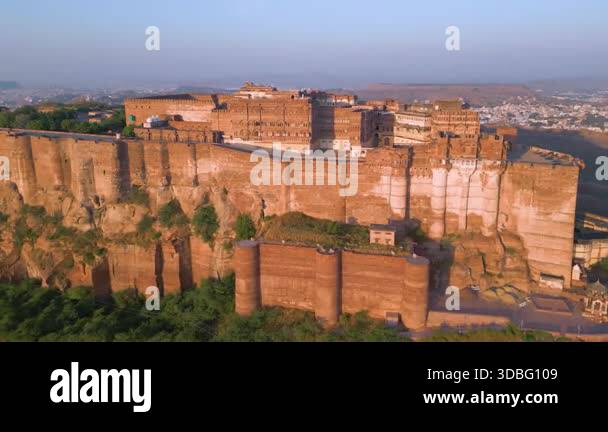 Aerial view of Mehrangarh Fort, This is a large, historic hilltop fort ...