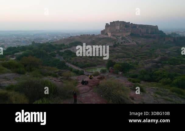 Aerial view of Mehrangarh Fort, This is a large, historic hilltop fort ...