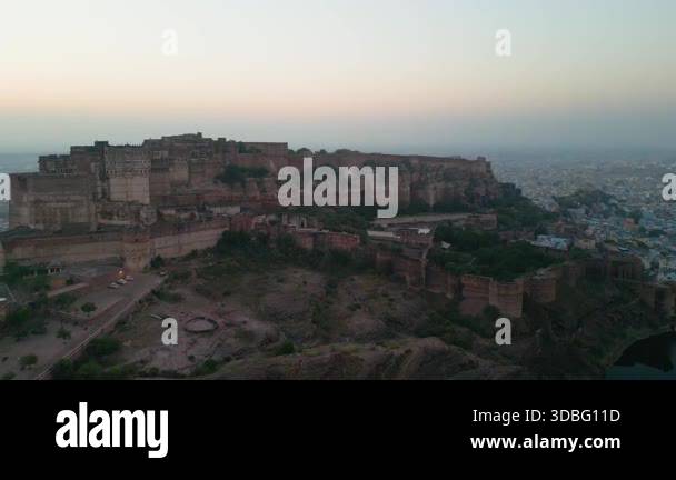 Aerial view of Mehrangarh Fort, This is a large, historic hilltop fort ...
