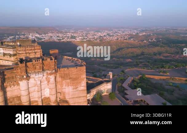 Aerial view of Mehrangarh Fort, This is a large, historic hilltop fort ...