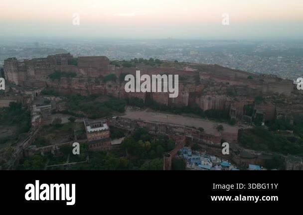 Aerial view of Mehrangarh Fort, This is a large, historic hilltop fort ...