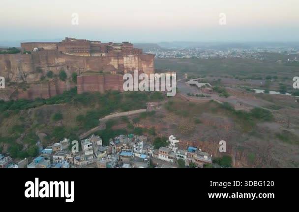 Aerial view of Mehrangarh Fort, This is a large, historic hilltop fort ...